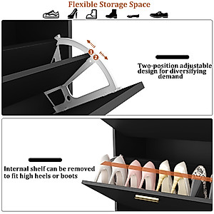 HOMEFORT Shoe Cabinet for Entryway, Shoe Storage Cabinet with 2 Flip Drawers, 30" Narrow Shoe Organizer Cabinet for Front Door Entrance, Modern Slim Hidden Shoe Rack Cabinet in Balck