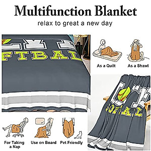 Flannel Softball Blanket for Bed Couch Sofa,I Love Softball on Grey Throw Blanket,Soft Cozy Plush Warm Fuzzy Sport Theme Softball Gift Decor Blanket for Adults Teens Kids 50"x40"