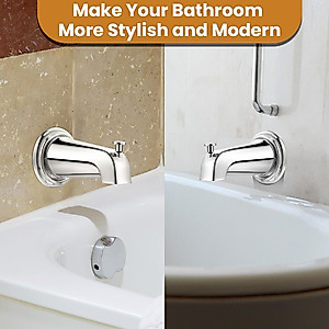 Dreyoo Diverter Tub Spout with Tub Spout Cover Ring, Universal Fits 1/2" Copper Pipe, 1/2" IPS and 3/4" IPS, Bathroom Bathtub Faucet Replacement with Foam Gasket, Adapters and Hex Wrench (Chrome)