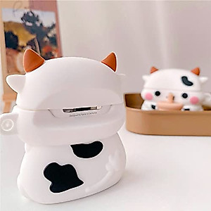 Cute Airpod Case Cover, Boba Tea Cow Airpods Case 3D Cartoon Funny Food Design Soft Silicone Protective Airpods 2 & 1 Charging Case Cover with keychain for Airpods 1st Generation/2nd Generation-6 in 1