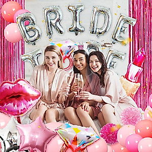 Party Spot! 119 PCS Bachelorette Party Decorations, Latex Balloons, "BRIDE TO BE" Balloons, Tablecloth, Veil, Cake Topppers, Pink Bridal Shower Party Decorations, Balloon Pump