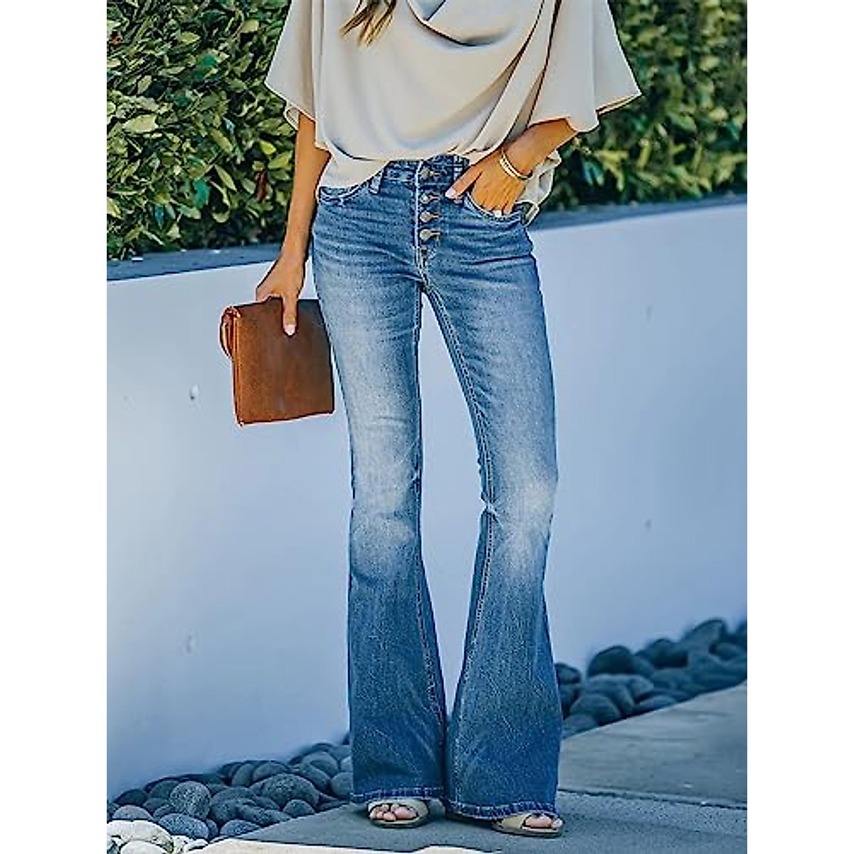 KUNMI Women's Flare Bell Bottom Jeans High Waisted Wide Leg Bootcut Jeans Stretchy Denim Pants