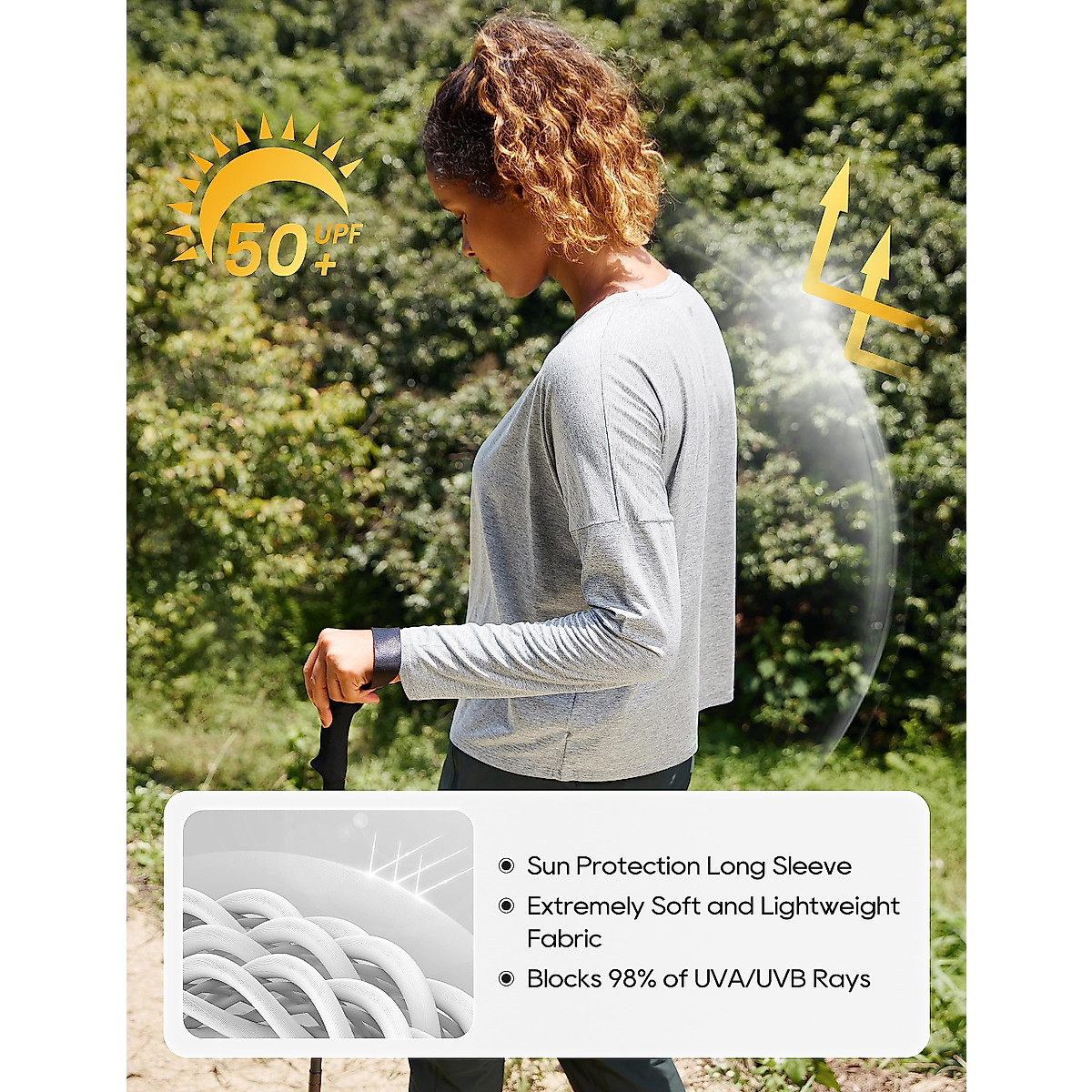 CRZ YOGA UPF 50+ Long Sleeve Shirts for Women Lightweight Workout Crop Tops Sun Protection Outdoor Quick Dry Hiking Shirt Silver Mist X-Large