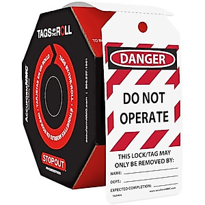 AccuformNMC 100 Lockout Tags by-The-Roll, Danger Do Not Operate, US Made OSHA Compliant Tags, Waterproof PF-Cardstock, Resists Tears, 6.25"x3", TAR404