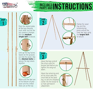 U.S. Art Supply 64" High Torrey Wooden A-Frame Tripod Studio Artist Floor Easel - Adjustable Tray Height, Holds 40" Canvas - Wood Display Holder Stand for Paintings, Drawings, Framed Photos, Signs