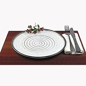 YeaBerr Placemats Set of 6, Mix Vinyl Woven Wipeable Heat-Resistant Place Mats, Stain Resistant Washable Table Mats for Dining Table Kitchen Indoor Decor, Dark Red