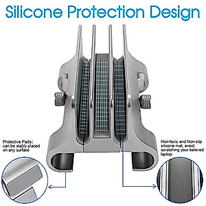 Vertical Laptop Stand[Upgrade Version],3 Slots Space-Saving Desktop Stand Holder with Adjustable Dock Size, Fits All MacBook/Samsung/HP/Phone/Chromebook/Surface/Dell/Gaming Laptops -Silver