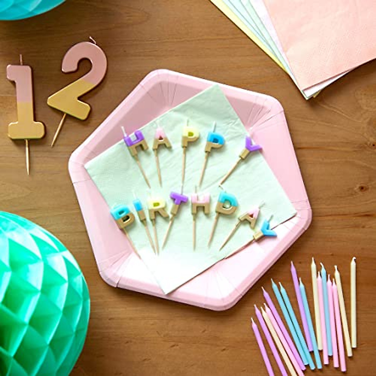 Talking Tables Pack of 16 - Size 10cm Pastel Birthday Candles Make Your Cake Extra Special This Year.