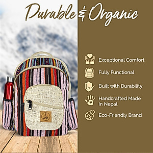 Ojas Yatra Hemp Backpack Large - Pure Himalayan Hemp Bag for Travel - Large Bohemian Rasta Backpacks for Men & Women - Multi Pocket Pure Himalayan Hemp Rucksack for Laptop, Books & Festivals