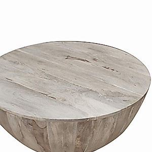 The Urban Port 12-Inch Height Round Mango Wood Coffee Table, Subtle Grains, Distressed White
