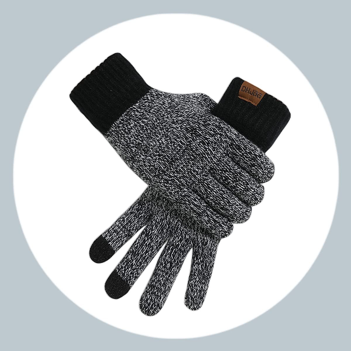 JTJFIT Men's Winter Knitted Beanie Hat Scarf & Touchscreen Gloves 3PCS Set Fleece Lined Cap for Men(Black-White)