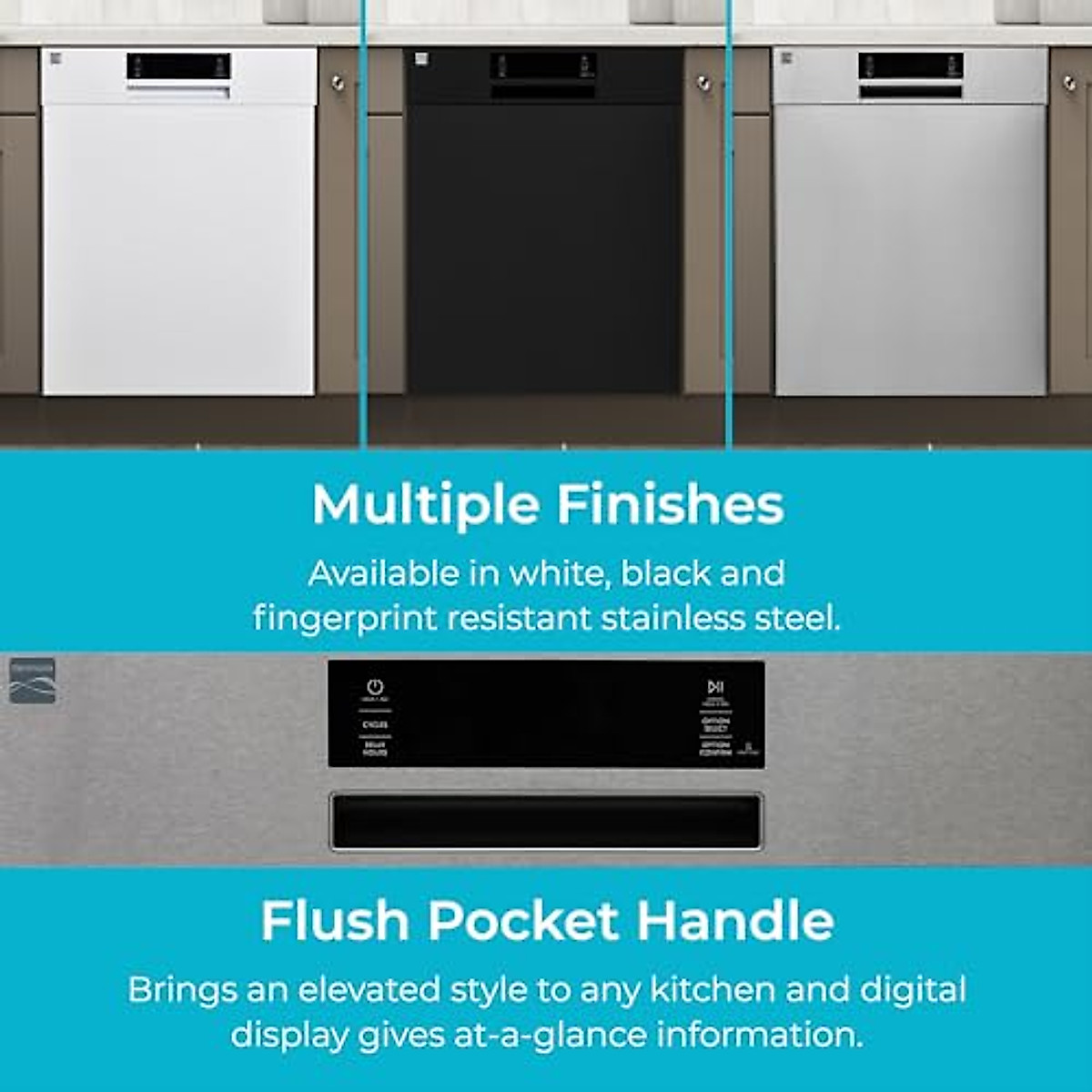 Kenmore 24" Built-In Stainless Steel Tub Dishwasher with EasyFlex 3rd Rack, SmartWash, UltraWash Plus, TurboDry, and Adjustable Rack, Energy Star Certified, Fingerprint Resistant Stainless Steel