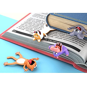 3D Wacky Bookmark - More Fun Reading, 3D Cartoon Animal Bookmark, Novelty Funny Animal Reading Bookmarks, Cute Squashed Animal Stationery (Set of 10)