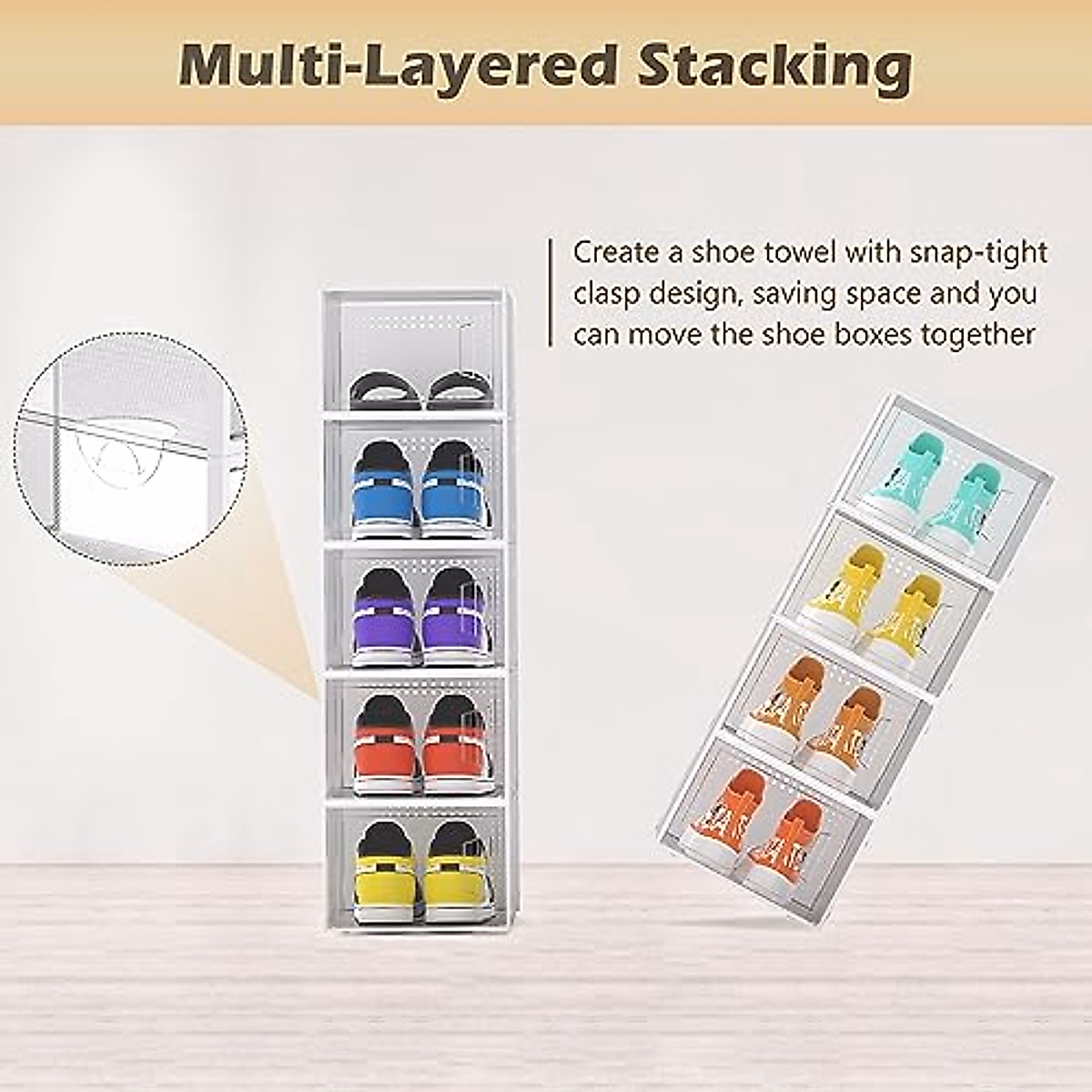 Harmon Wandyer XX-Large Shoe Boxes Clear Plastic Shoe Storage Organizer, Fit Size 12, Stackable Sneaker Display Case Shoe Container Bins, White, 12 Pack