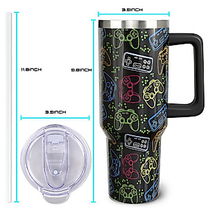 puhnhsv 40 oz Gaming Tumbler With Handle and Straw, 30oz Insulated Stainless Gaming Tumbler Coffee Travel Mugs Cup Water Bottle Game Lovers Gifts for Men Boys