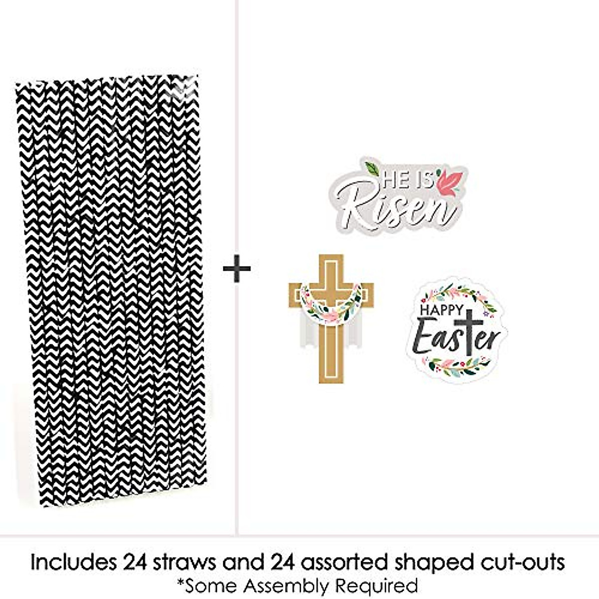 Big Dot of Happiness Religious Easter - Paper Straw Decor - Christian Holiday Party Striped Decorative Straws - Set of 24