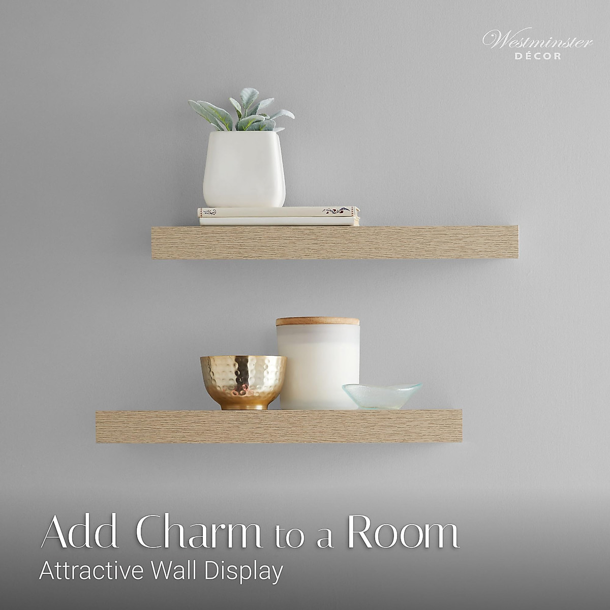 Westminster Décor Wall Mounted Floating Shelves - 2 Pack - Wall-Mounted Shelf Set - Home or Office - Easy Install 16.5” Wooden Shelving - Display or Storage