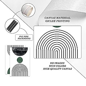 Mid Century Modern Wall Art Boho Abstract Painting Green Geometric Print Minimalist Boho Pictures Olive Green Poster Geometric Abstract Painting Black Line Boho Wall Art for Bedroom 16x24inx2 No Frame