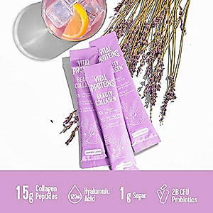 Vital Proteins Beauty Collagen Peptides Powder Supplement for Women, 120mg of Hyaluronic Acid - Enhance Skin Elasticity & Hydration, 12g of Collagen Per Serving, Lavender Lemon - Stick Packs 14ct