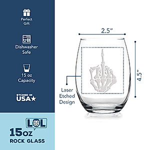 Skeleton Middle Finger Stemless Wine Glass - Skeleton Gift, Middle Finger Gift, Skeleton Wine Glass, Middle Finger Wine Glass