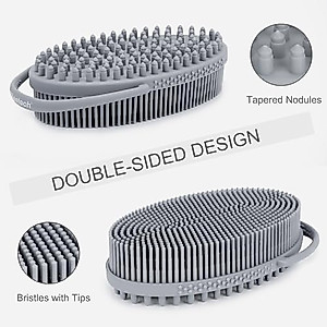 FREATECH Silicone Body Scrubber with Loop Handle, 2-Pack Gentle Exfoliating Body Cleansing Brush for Use in The Shower or Bath, More Hygienic Than Loofah, Easy to Clean, Long-Lasting, Grey & Pink