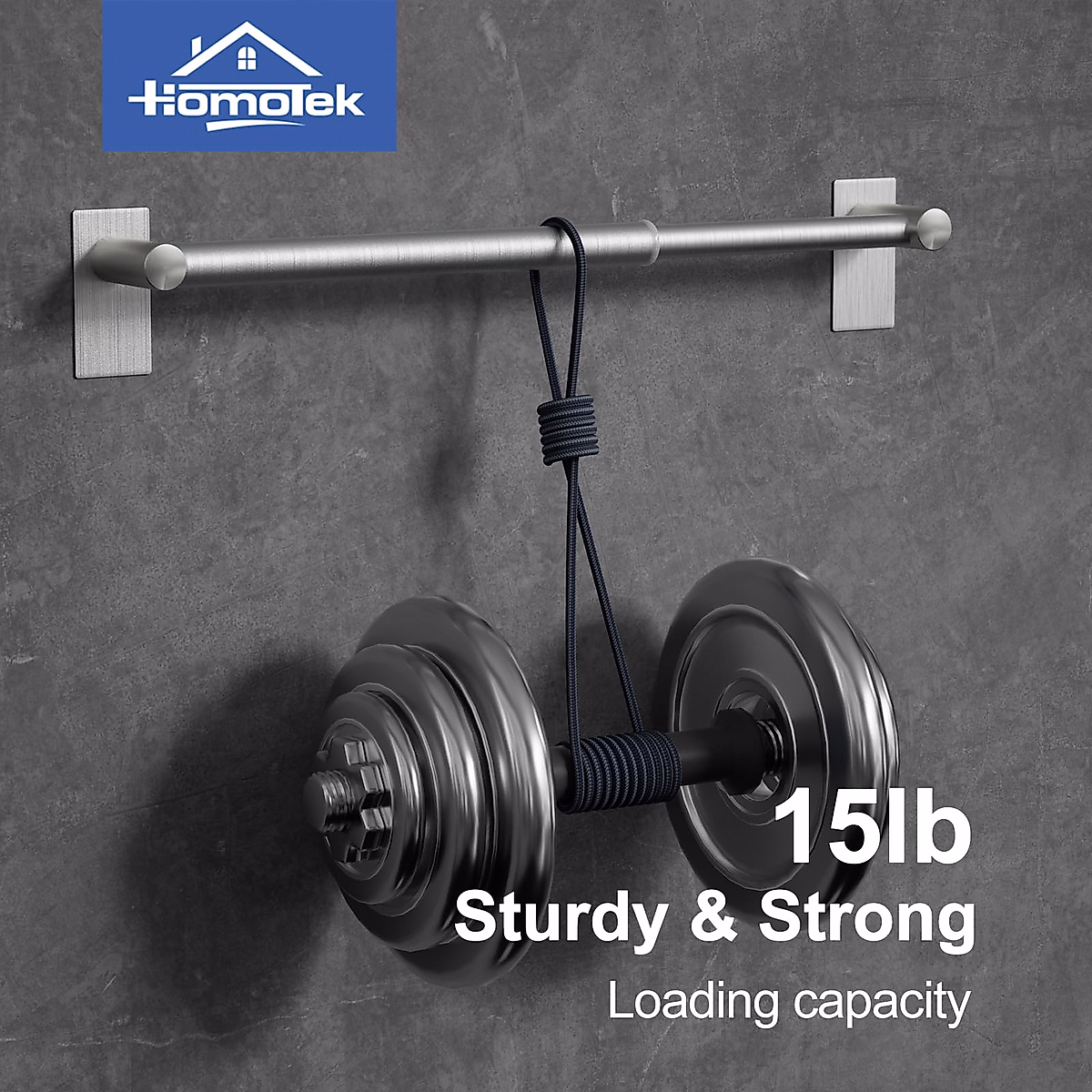 HOMOTEK Towel Bar Adjustable Self Adhesive Bathroom Towel Holder, Towel Rod Size from 14 Inch to 24.5 Inch Single Towel Racks, Towel Hanger Towel Hook for Bathroom, Kitchen(2 Pack Brushed Nickel)