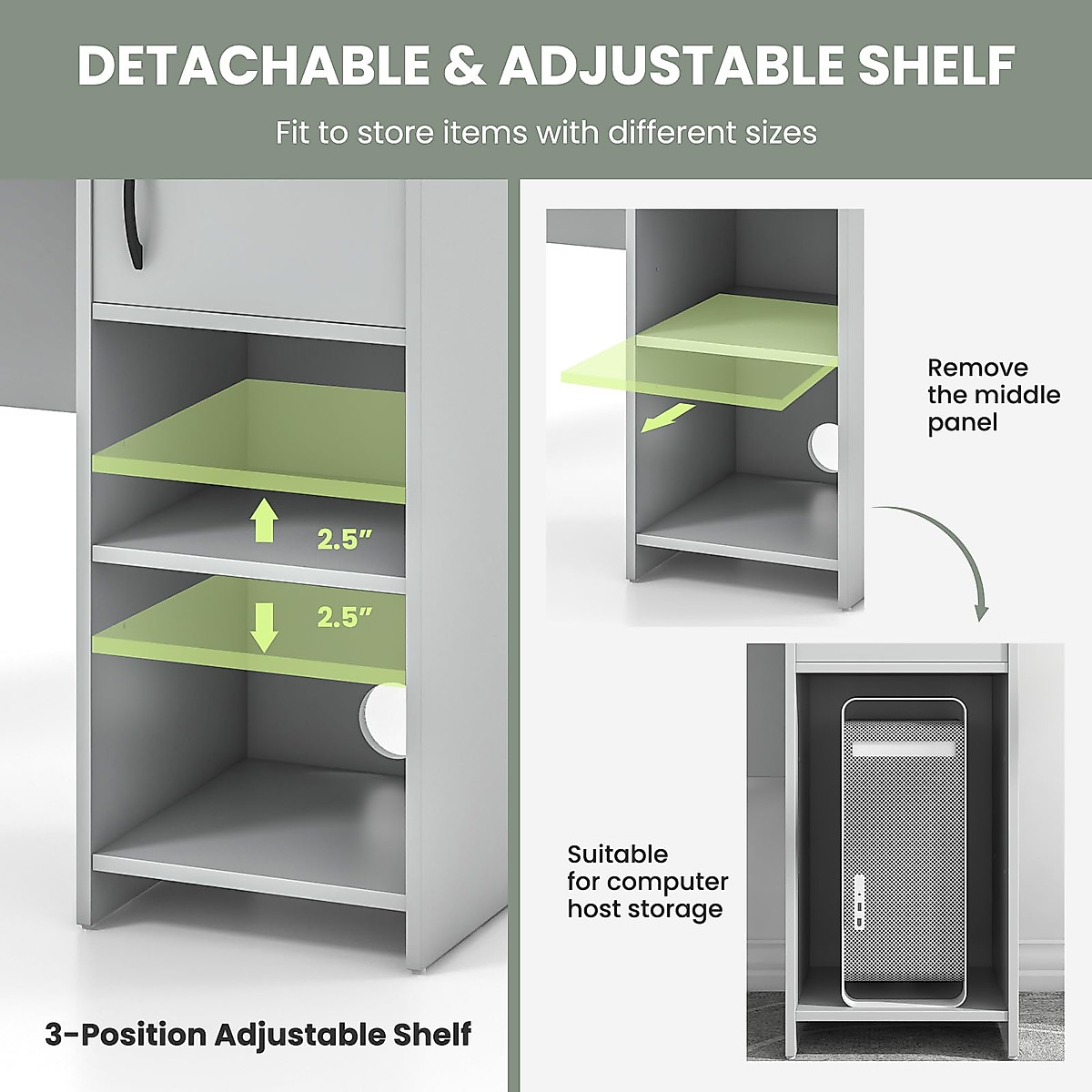 Tangkula Computer Desk with Hutch, Home Office Desk with Raised Display Shelf & 2 Open Shelves, Cabinet with Door, Cable Management Holes, Modern Laptop PC Desk, Study Writing Desk for Bedroom (Gray)