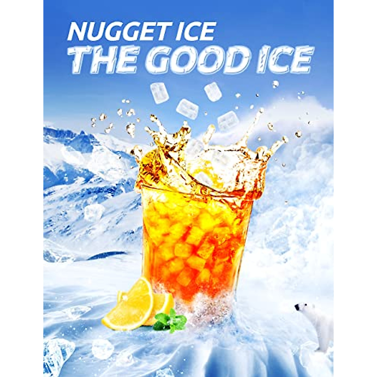 YISUFO Nugget, Pebble Ice Makers Countertop, 30lbs/Day, Self-Cleaning, 2 Ways Water Refill, Stainless Steel Sonic Ice Maker Machine with 3Qt Water Reservoir, for Home Office Party Bar