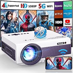 Projector with WiFi and Bluetooth, FUDONI Native 1080P Outdoor Projector 10000L Support 4K, Portable Movie Projector with Screen and Max 300", Compatible with iOS/Android/Laptop/TV Stick/HDMI/USB/VGA