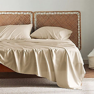 Bedsure California King Sheet Set, Cooling Sheets for Hot Sleepers, Rayon Derived from Bamboo, Breathable & Soft Deep Pocket Up to 16 Inches, Hotel Luxury Silky Bedding, Bedsheet & Pillowcases, Beige