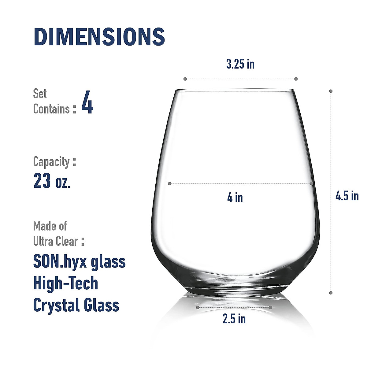 Luigi Bormioli Crescendo Crescendo 23.25 Ounce Stemless Wine Glasses, Set Of 4, Crystal SON-hyx Glass, Made In Italy.