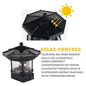 Rotatable Outdoor Solar Powered Light, YeLukk 360 Degree Rotating Miniature Garden Led Light Towers,Waterproof Lighthouse Yard Decor,Metal Lamp for Home/Courtyards/Lawns/Balconies Porch Decor