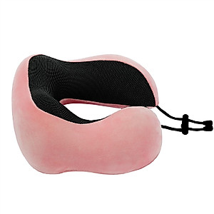Makimoo Memory Foam Travel Pillow, Neck Pillow with 360-Degree Head Support, Comfortable and Lightweight, Ideal for Sleeping on Airplane, Car, Train, Bus and Home Use, Comes with Storage Bag (Pink)