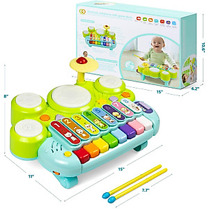 Marstone Musical Toys for Toddlers 1-3, Baby Piano Keyboard for 1 Year Old Girls Boys Toys, Xylophone Toddlers Drum Set Music Toys with Lights, Early Educational Learning Toy Gifts