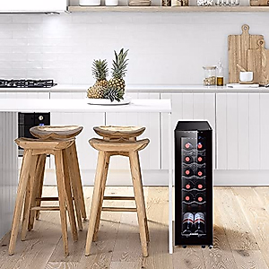 STAIGIS 12 Bottle Compressor Wine Cooler Refrigerator, Small Freestanding Wine Fridge for Red, White and Champagne, Mini Fridge with 40-66F Digital Temperature Control Glass Door