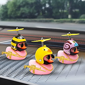 wonuu Rubber Duck Car Ornaments Pink Duck Car Dashboard Decorations Set with Propeller Helmet, Sunglasses, and Gold Chain. (W-Pink-Chicken)