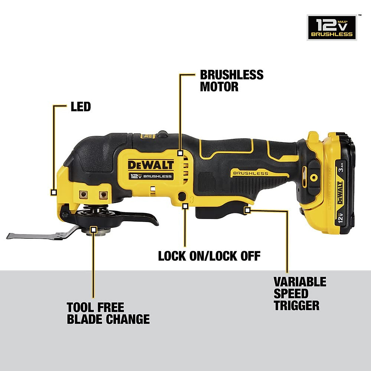 DEWALT XTREME 12V MAX Brushless Cordless Oscillating Tool Kit (DCS353G1) , Yellow