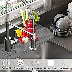 24 Inch Silicone Faucet Handle Drip Catcher Tray, Kitchen Sink Splash Guard Mat with 2 Pack Drain Hair Catcher Drain Cover with Suction Cup for Shower Bathtub Kitchen Bathroom