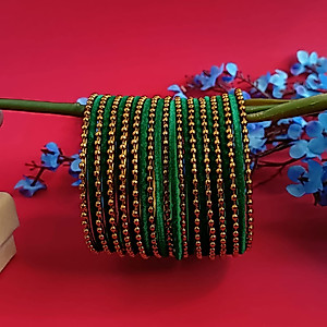 Efulgenz Indian Oxidized Bangles for Women Green Indian Oxidized Jewelry for Navratri Boho Oxidized Indian Jewelry Velvet Bangles Set Bracelets Jewelry for Women