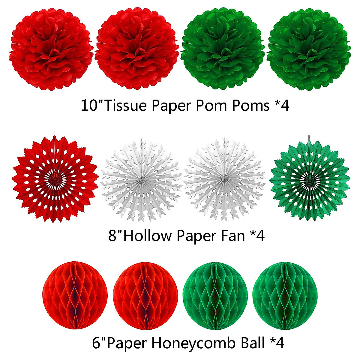 Christmas Party Decorations Paper Fans,Garlands String Circle Dot,Triangle Bunting Flags, Honeycomb Ball,Paper Tissue Pom Poms,Party Supplies for Christmas Birthday Wedding Baby Shower