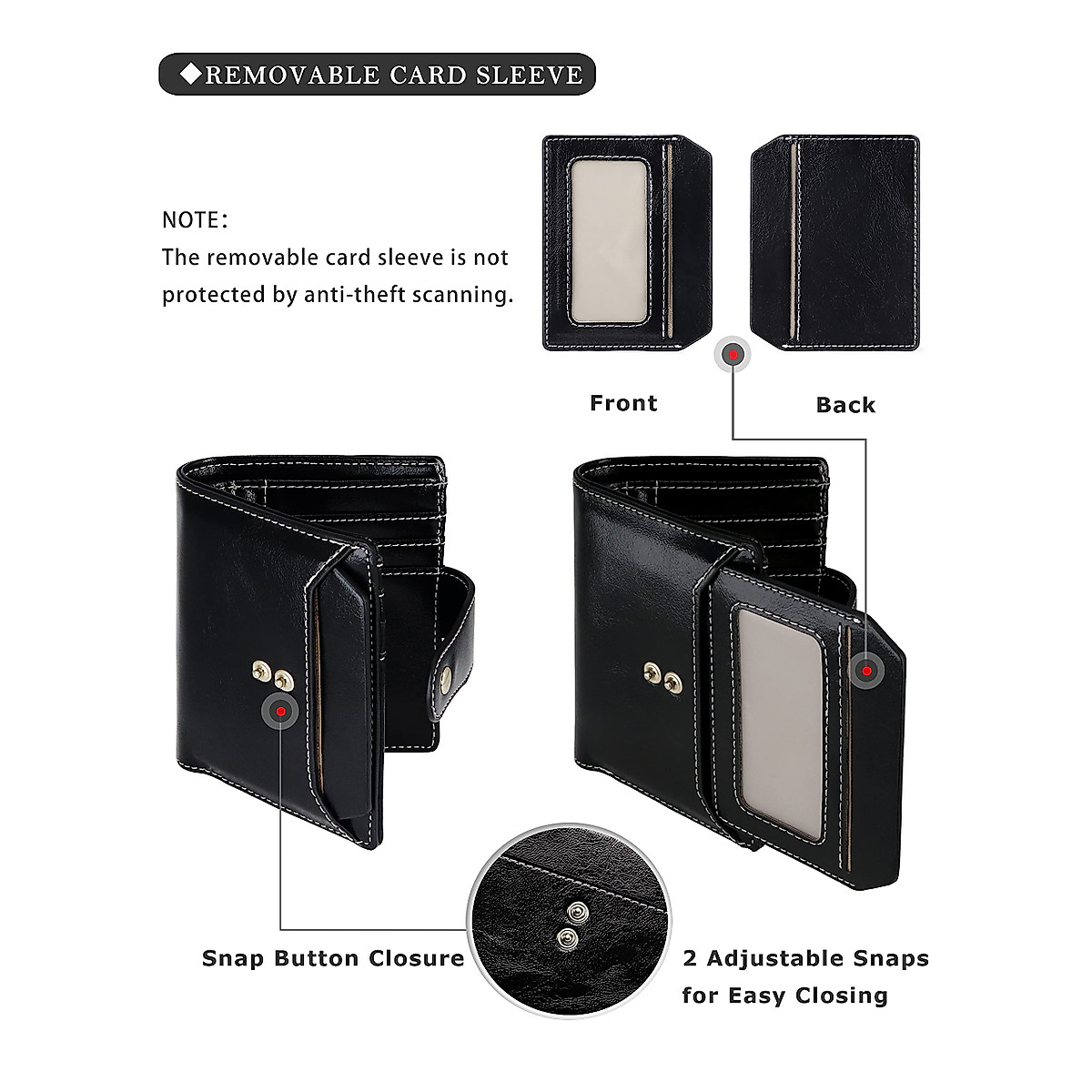 IamaCos Women Artificial Leather Wallets Compact Bifold Wallet RFID Blocking Card Holder Zipper Coin Purse 10 Card Slots 2 ID Windows Black