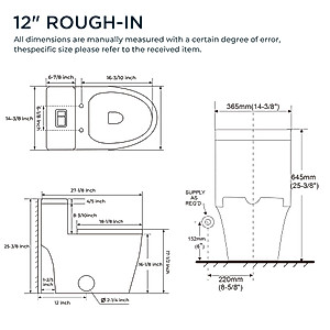 Compact One Piece Toilet, Dual Flush 1.1/1.6 GPF Elongated Standard Toilet for Bathroom, Comfort Height Seat, Modern Compact Standard Toilet for Bathroom, 12" Rough-In, White