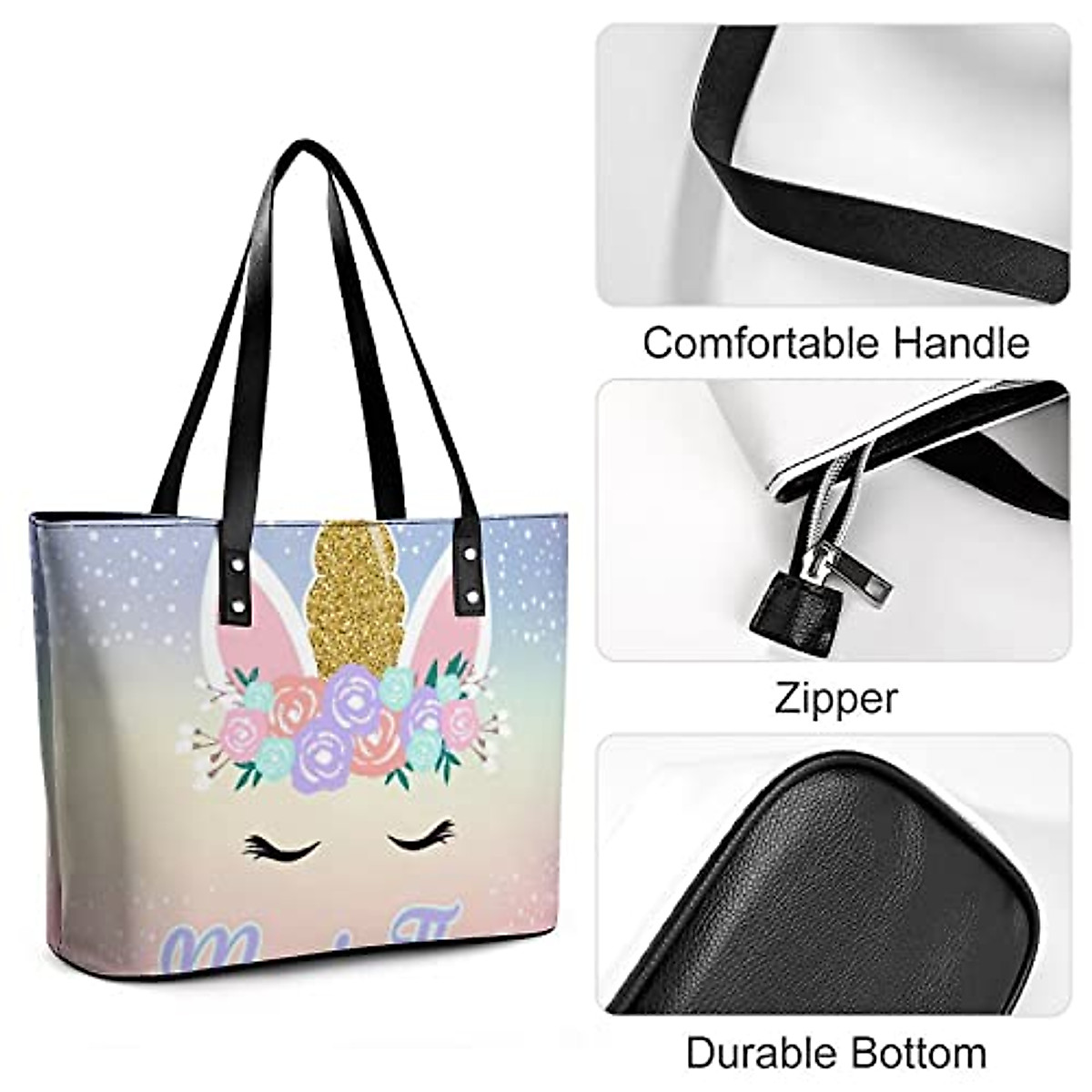 Womens Handbag Unicorns Leather Tote Bag Top Handle Satchel Bags For Lady