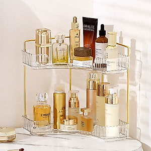 INVSSENE Corner Bathroom Countertop Organizer, Vanity Trays for Bathroom Counter, Makeup Organizer, Perfume Tray, Kitchen Spice Rack, Fits 90 Corner(Clear, 2 Tiers)