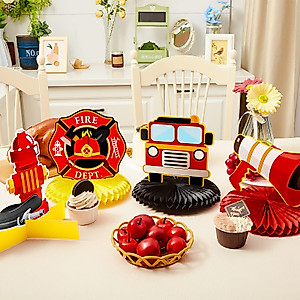 10 Pcs Firetruck Birthday Party Decorations Fire Truck Themed Table Supplies Firetruck Honeycomb Centerpieces Fire Truck Plates Firefighter Fire Hat Extinguisher Fireman Party Favors Supplies for Kids