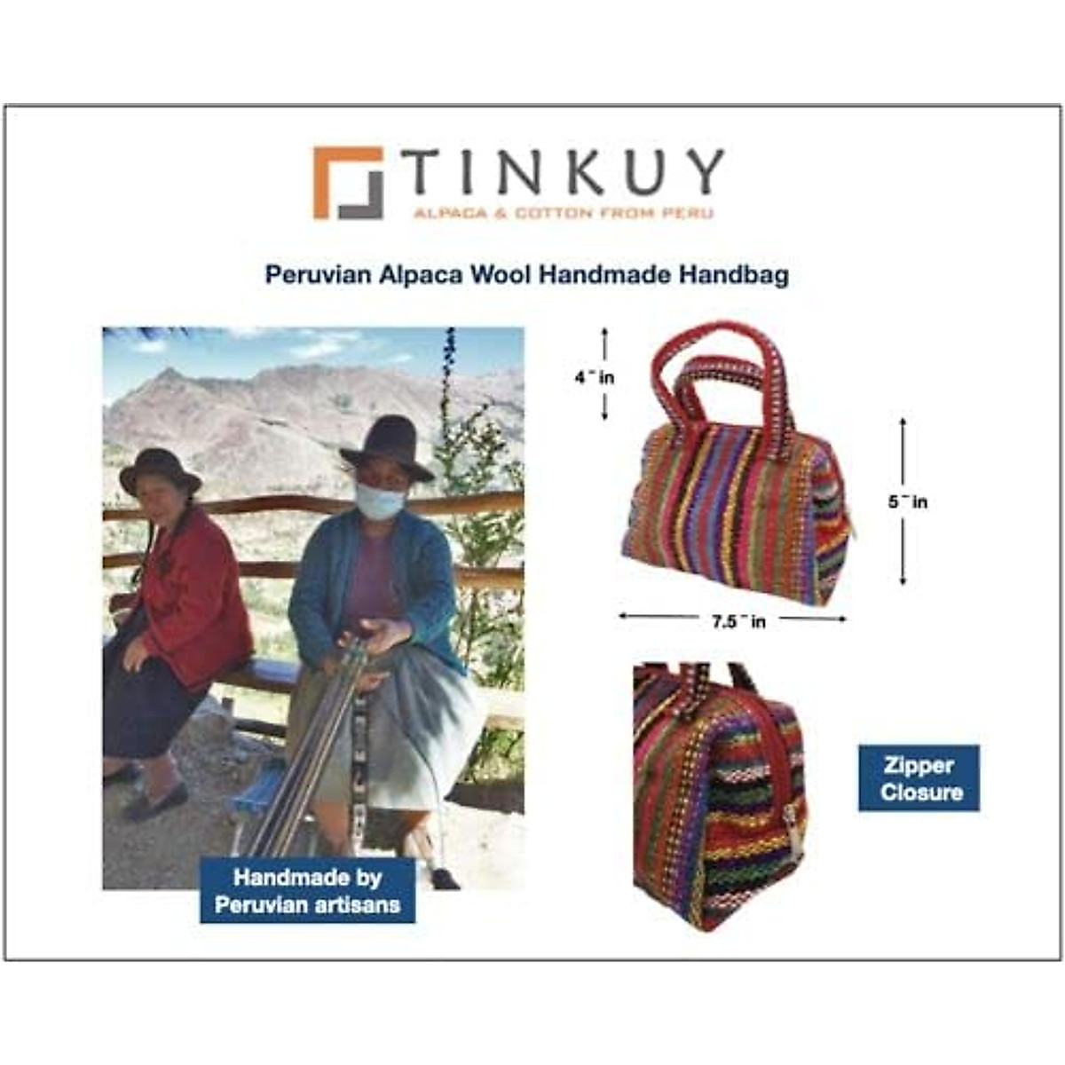 TINKUY PERU Woven Purse, Multicolored Rainbow Handmade Purse, Peruvian Boho Chic Bag Small Handbags For Women, (Red)