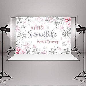 Aperturee 5x3ft Christmas Snowflake Photo Backdrop a Little Snowflake is on The Way Floral Photography Backgrounds Baby Shower Birthday Children Party Decoration Photo Booth Studio Props