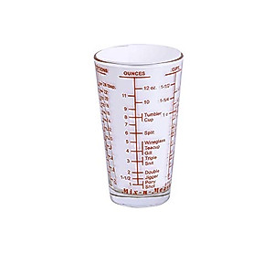 Kolder Mix N Measure Glass, Multi-Purpose Liquid and Dry Measuring Cup, 6 Units of Measurement, Heavy Glass, Red