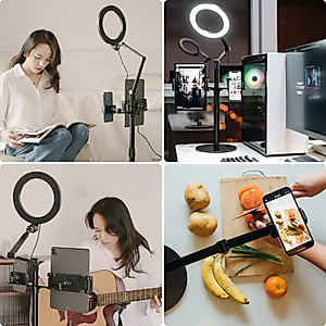 viozon 3-in-1 Selfie Desktop Live Stand, Height Adjustable/Overhead, 8" LED Ring Light, Compatible with 3.5-13" Tablet& Phone, Suitable for YouTube/Tiktok/Recording/Streaming/Online Meeting-B