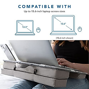 LAPGEAR Elevation Lap Desk with Device Ledge, Phone Holder, and Booster Cushion - Gray Woodgrain - Fits up to 15.6 Inch Laptops - Style No. 87965